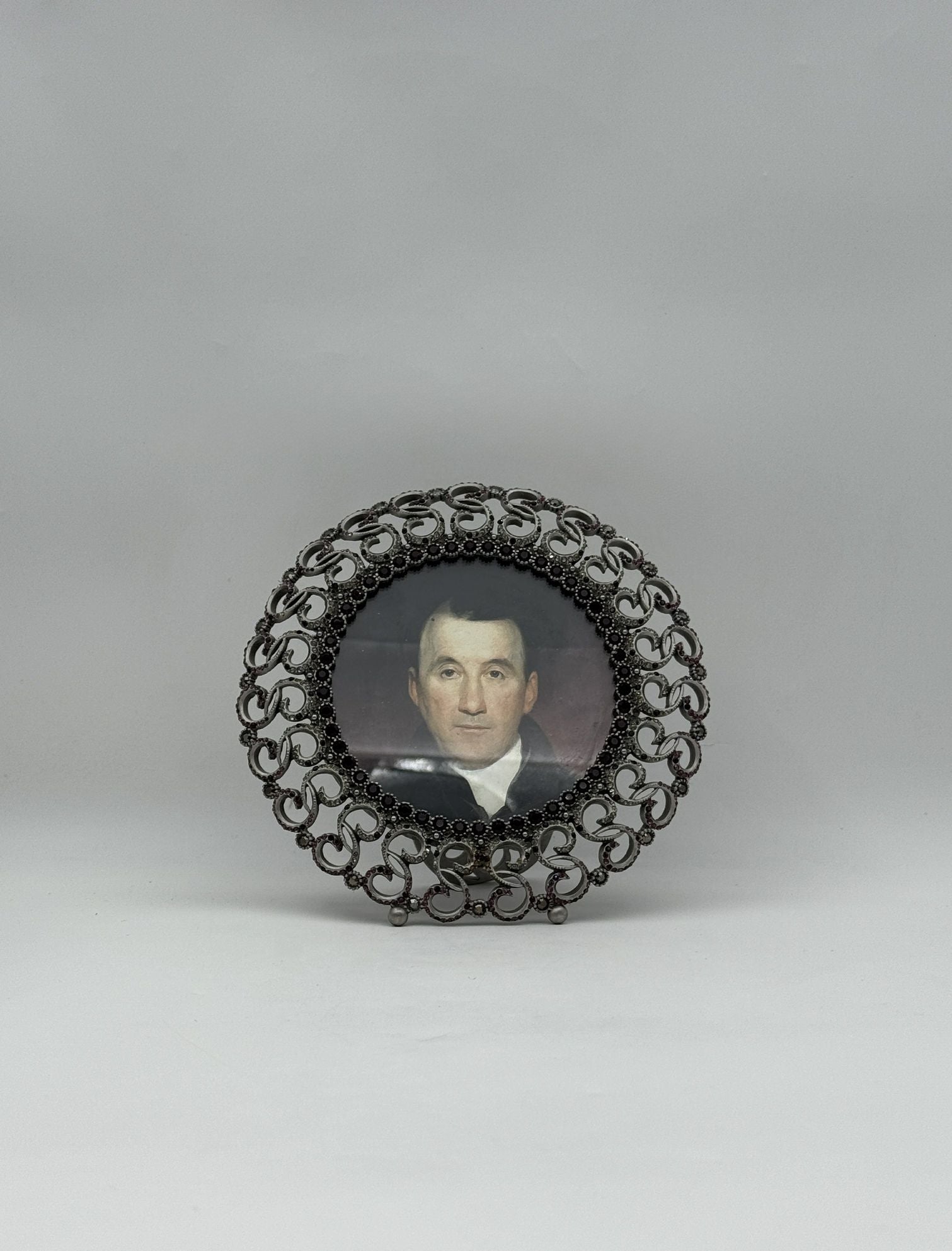 Jay Strongwater Round Scroll Frame with Deep Red Swarovski Crystals ...